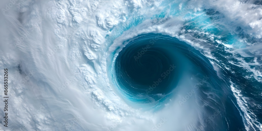 The Power of Hurricanes Eye with Towering Waves and Wind Gusts. Concept ...