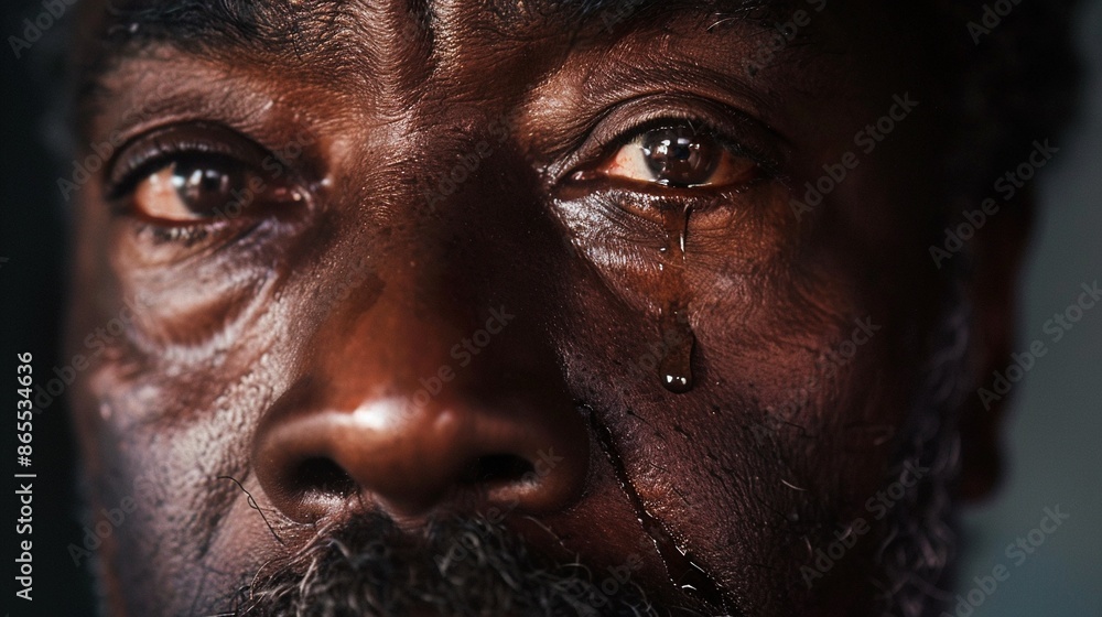 Close-up of an elderly man's tear-filled eyes, capturing deep emotion ...