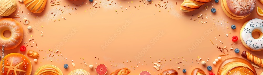 Assorted baked goods background featuring various pastries and breads ...