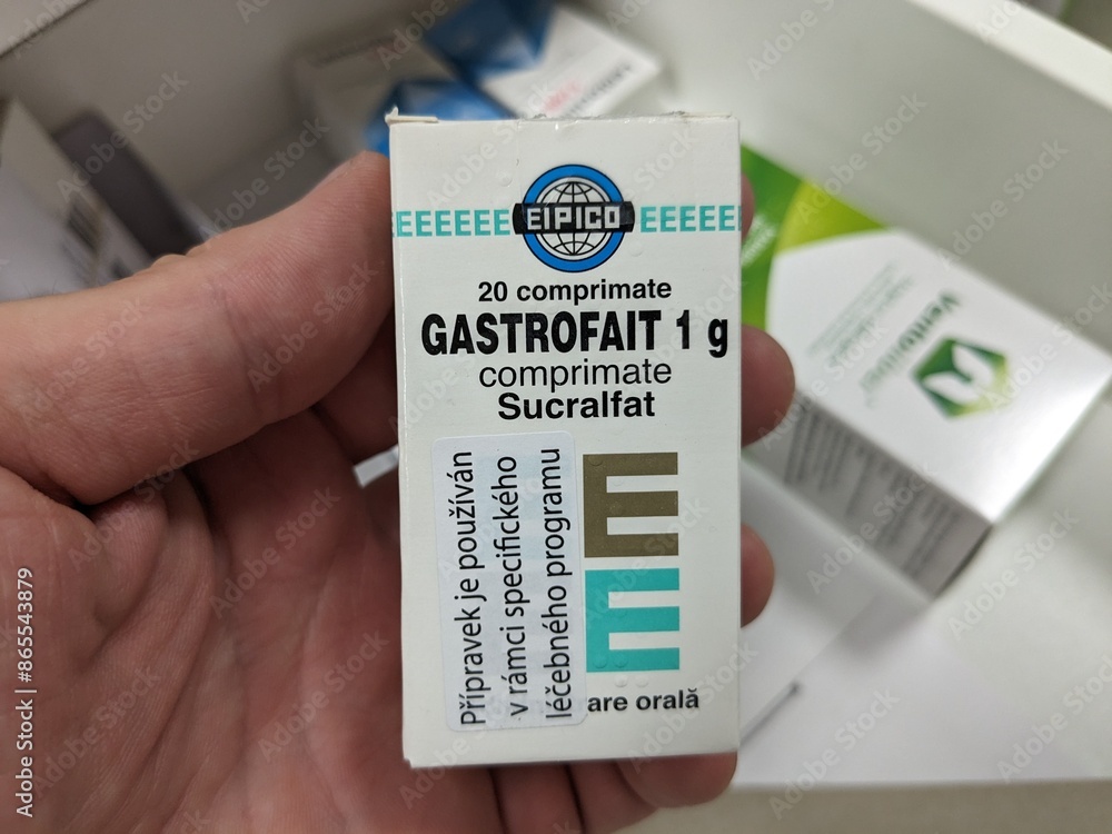 Prague, Czech Republic - JULY 10 2024: Gastrofait box of medication ...