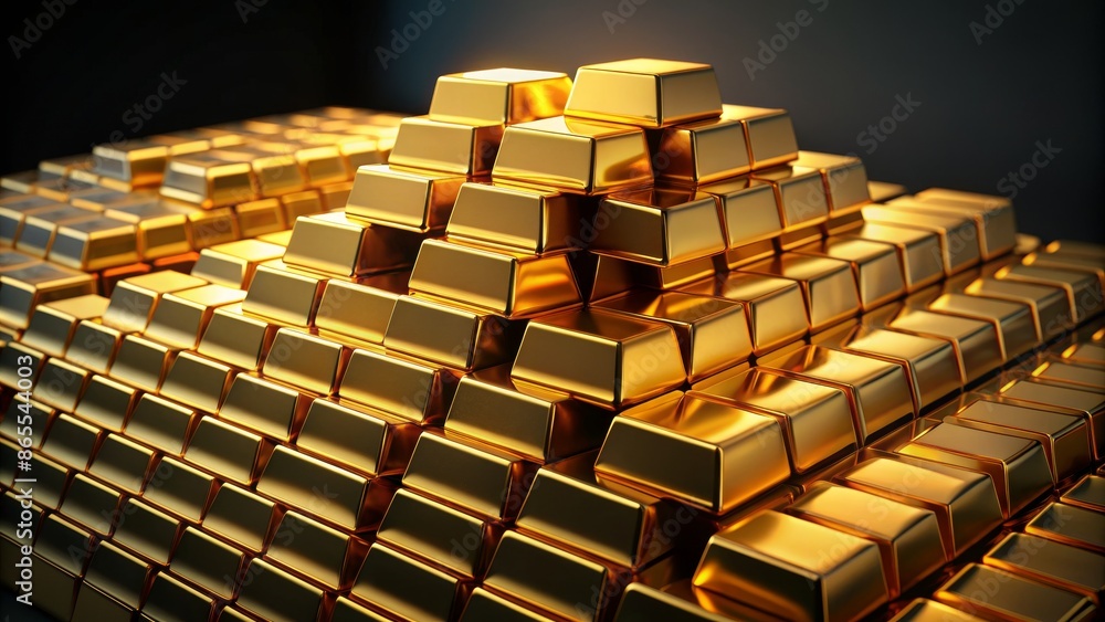 Gold Bars Pyramid - 3D Rendered Shiny Gold Bars in a Stack Formation ...