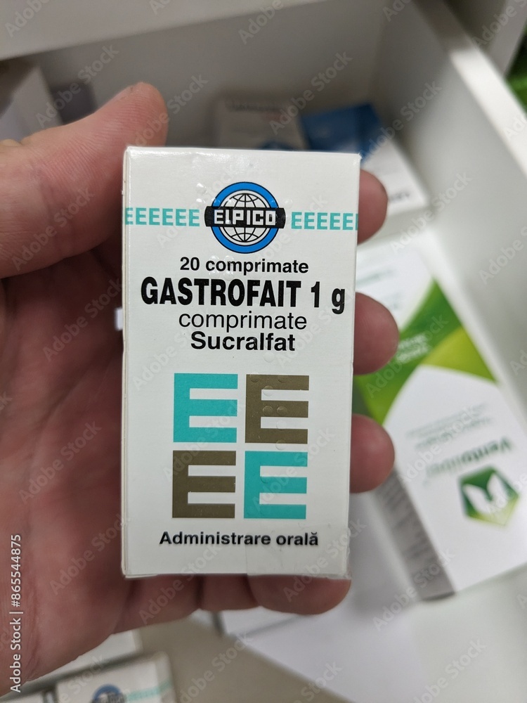 Prague, Czech Republic - JULY 10 2024: Gastrofait box of medication ...