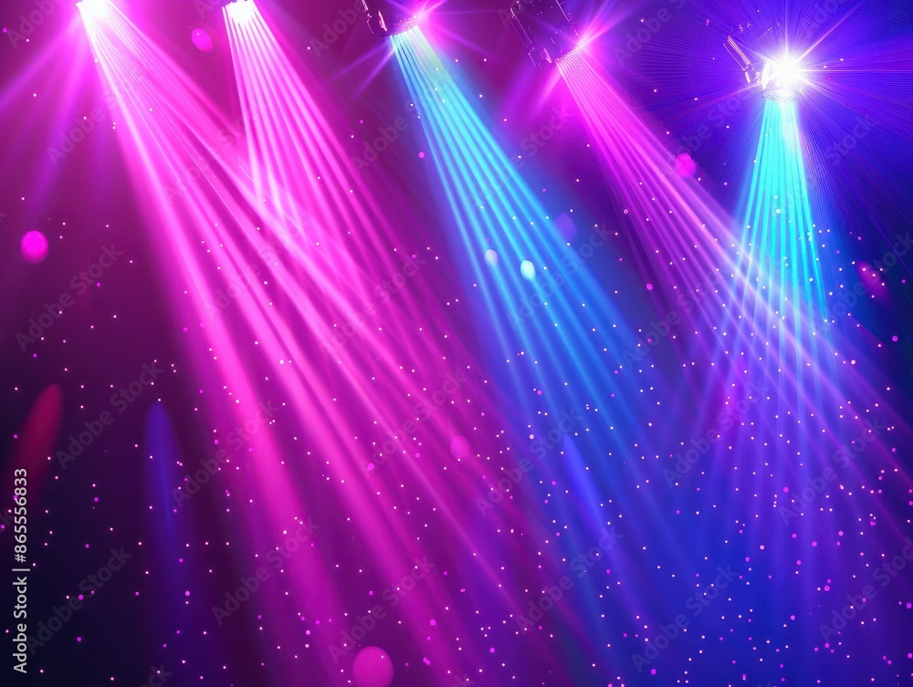 Neon Blue pink violet stage lighting illuminated, lens flare effect ...