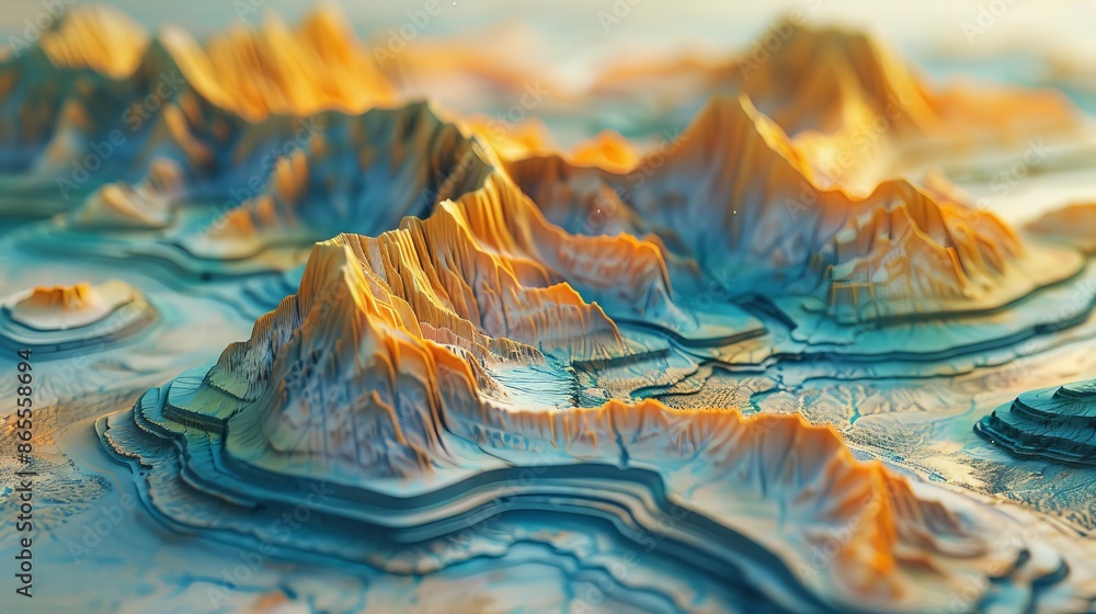 3D Topographic height map, geology survey. Topographic cartography, contour map, 3D relief ...