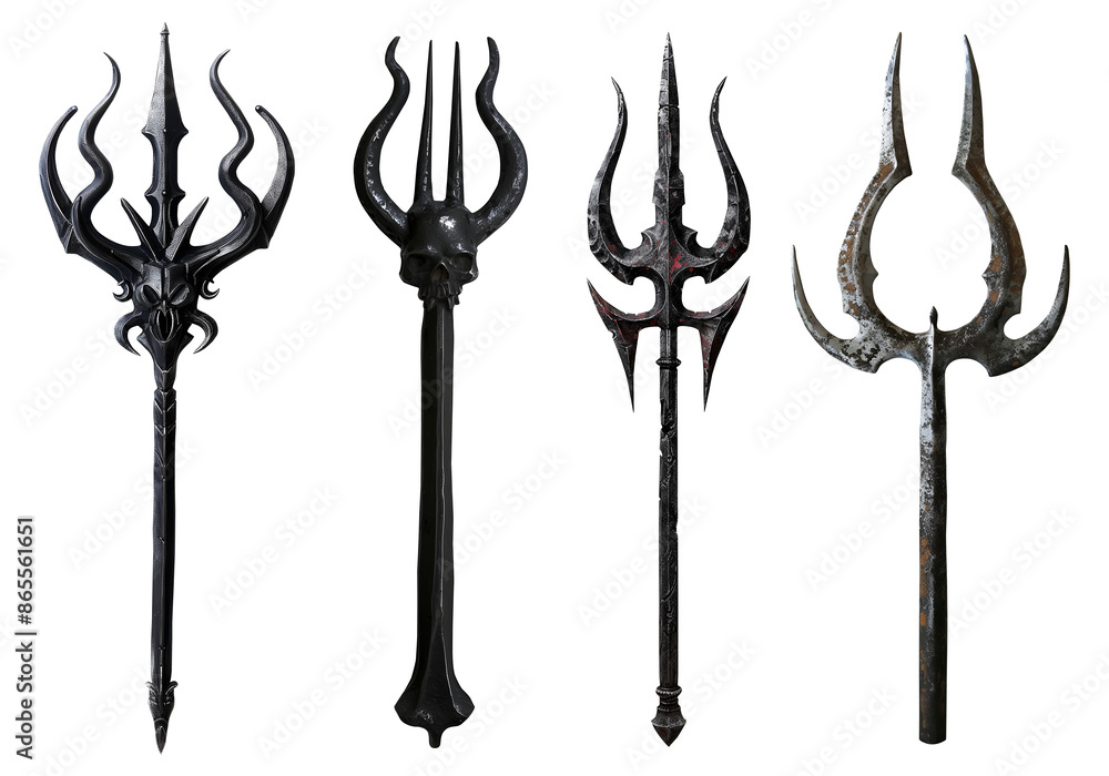 Set collection of devil demon satan black rustic trident pitchfork fork ...