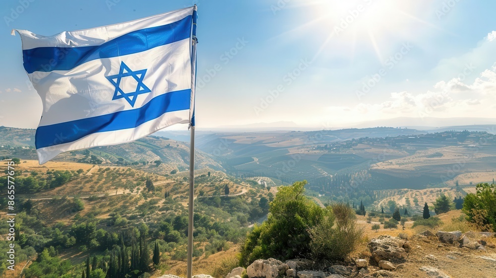israeli flag landscape vibrant blue and white flag billowing scenic ...