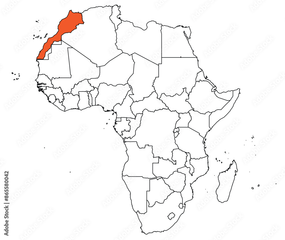 Map of the continent of Africa with country borders. Map of Morocco ...