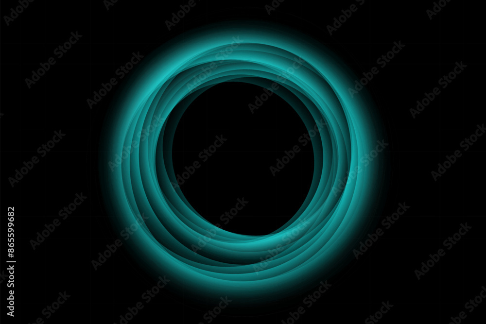 Neon swirl. Curved blue line light effect. Blue portal or energy tunnel ...