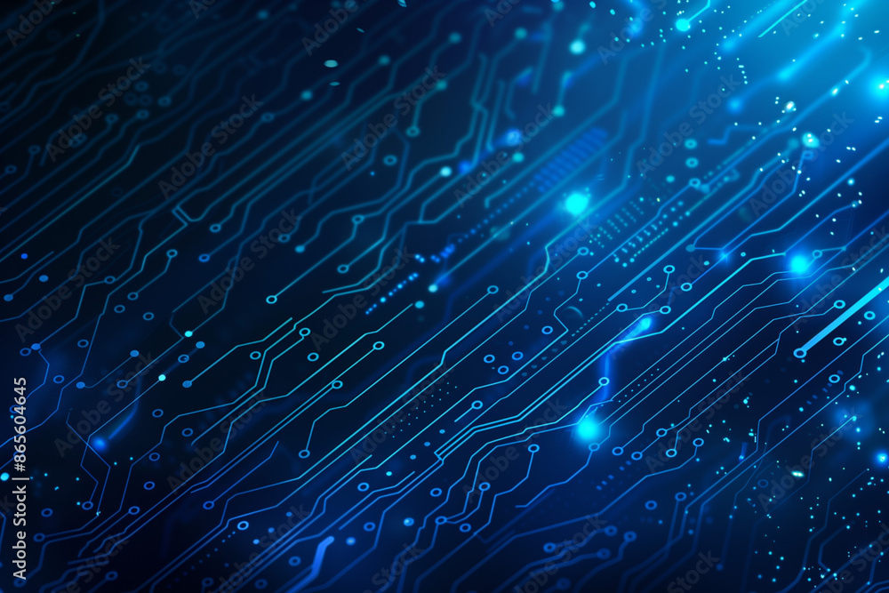 Blue digital background with circuit board pattern and glowing dots ...
