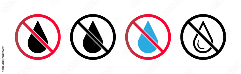 Set of no water drop sign symbol. No water resistant. Vector ...