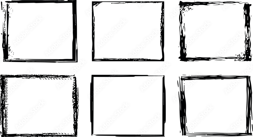 Set of rectangle frames with wavy edges. Rectangular shapes with wiggly ...