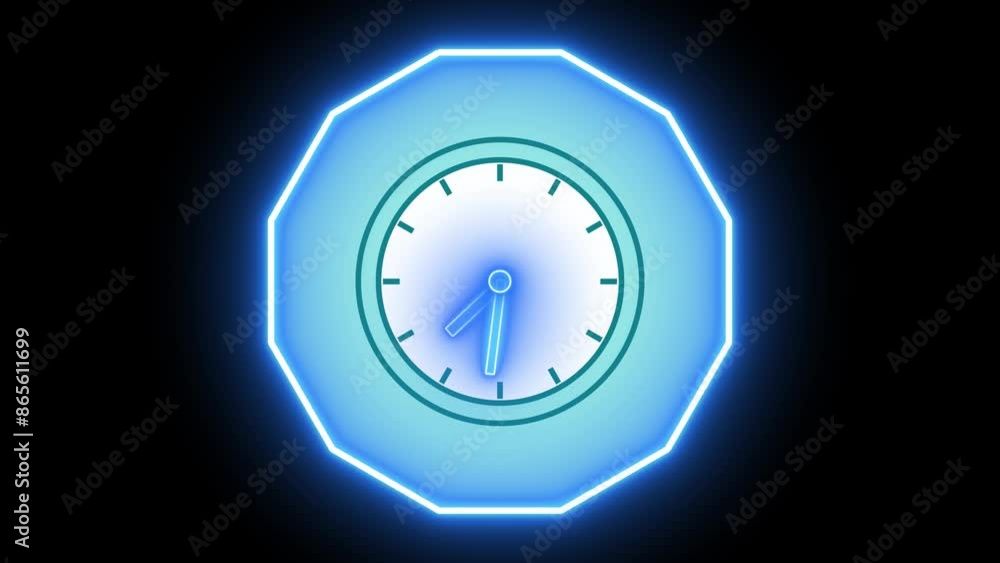 Vidéo Stock Neon Blue color light glowing clock animation icon well ...