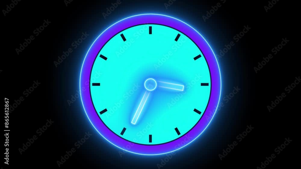 Neon Blue color light glowing clock animation icon well clock animated ...