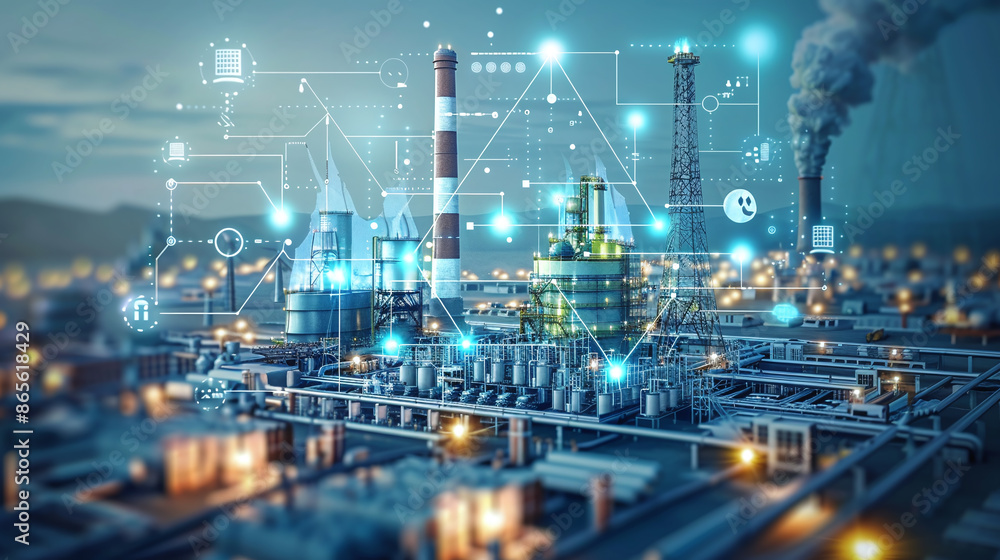 screen where a wind power farm or energy power factory is operated and ...