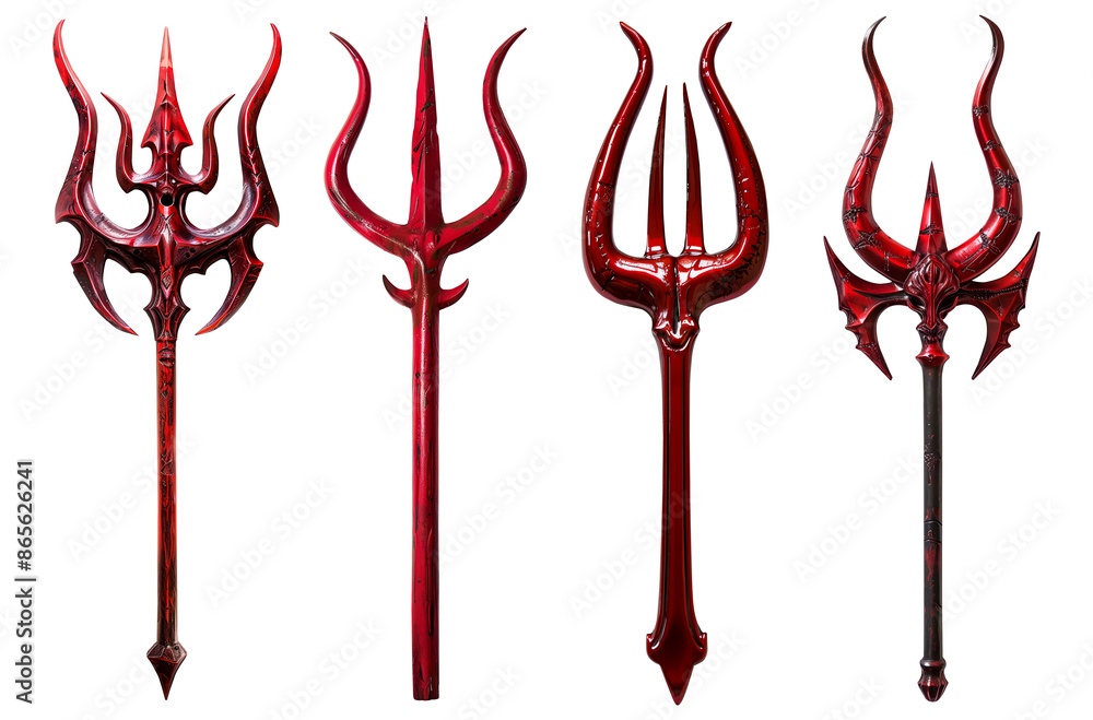Set collection of devil demon satan red rustic trident pitchfork fork ...