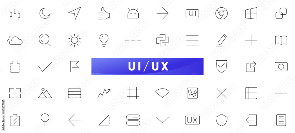 Basic interface UX UI linear icon set. UI UX interface icons. User ...