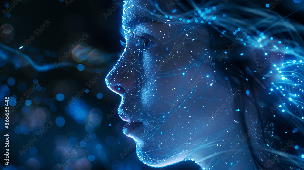 A side profile of a woman's face, seemingly made of a translucent ...