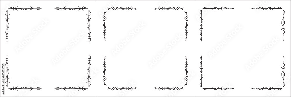 Set of three frames with runes. Elegant black and white frame with ...