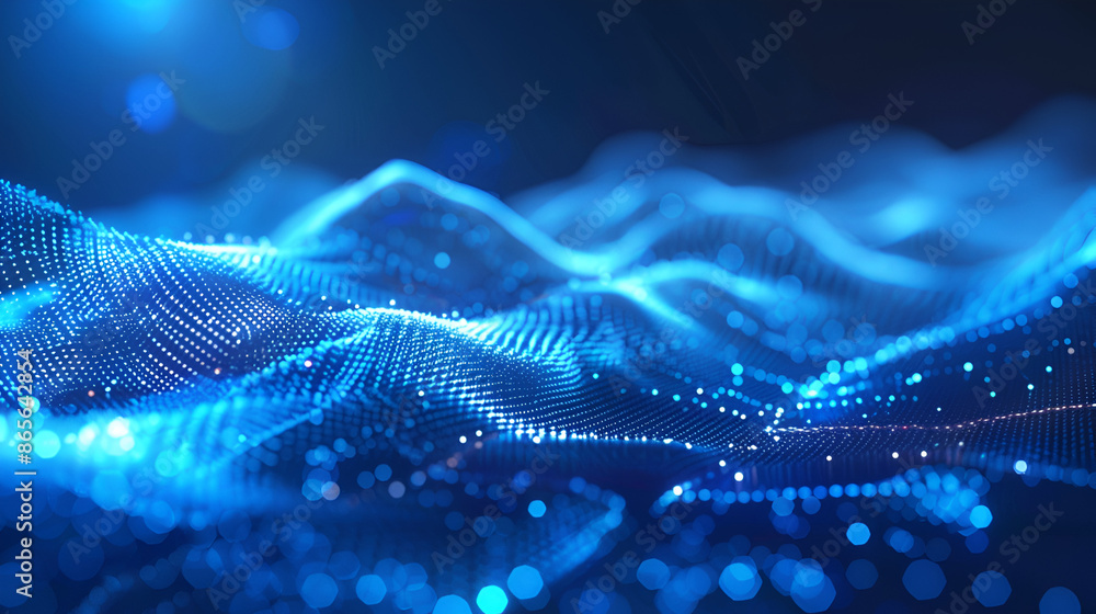 blue background with a dynamic waveform that spans across the image ...