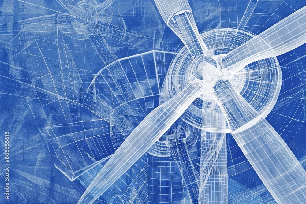 Blueprint design of wind turbines showcasing renewable energy ...