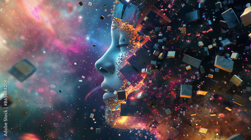 human anatomy, fragmented body parts, body fragmentation in 3D cube ...