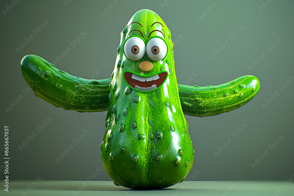 3D Cute Cartoon Cucumber Pickle Character with Big Eyes, Playful and ...
