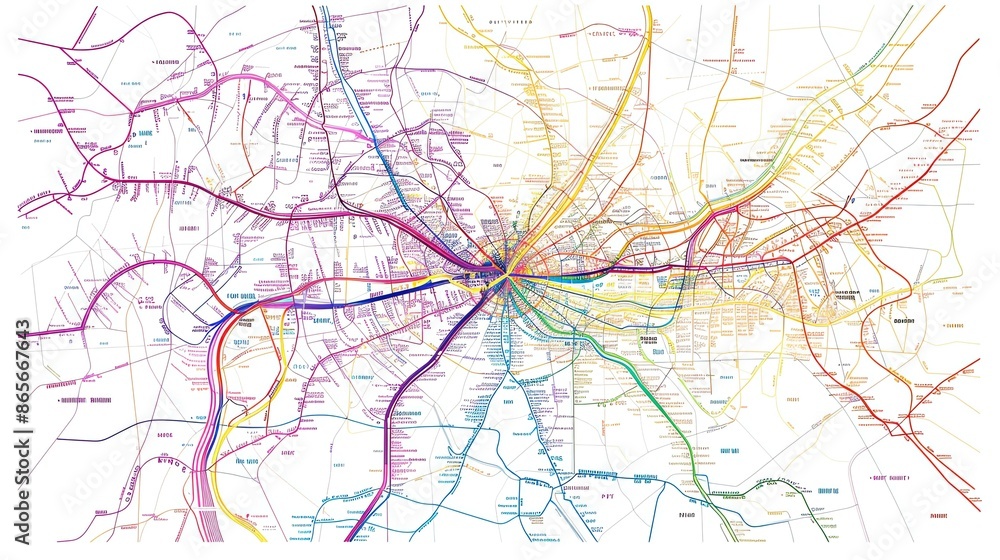 This is a detailed map of a fictional city's public transportation ...