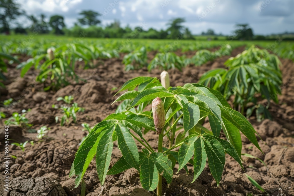Cassava plant grown on farm is a cash crop rich in calories ...