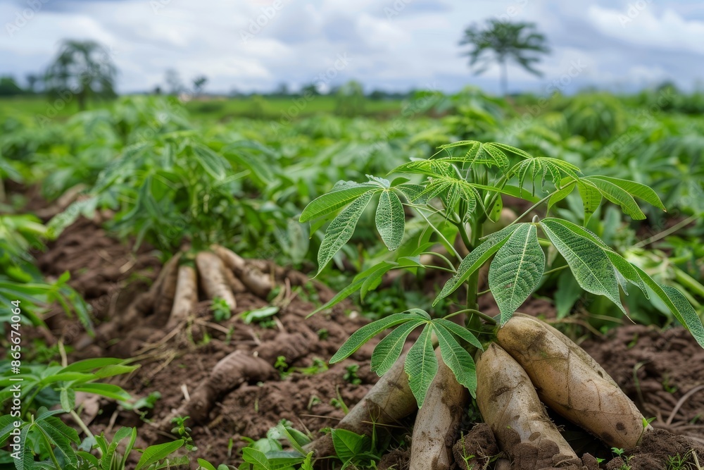 Cassava plant on farm is a calorie rich cash crop with key vitamins and ...