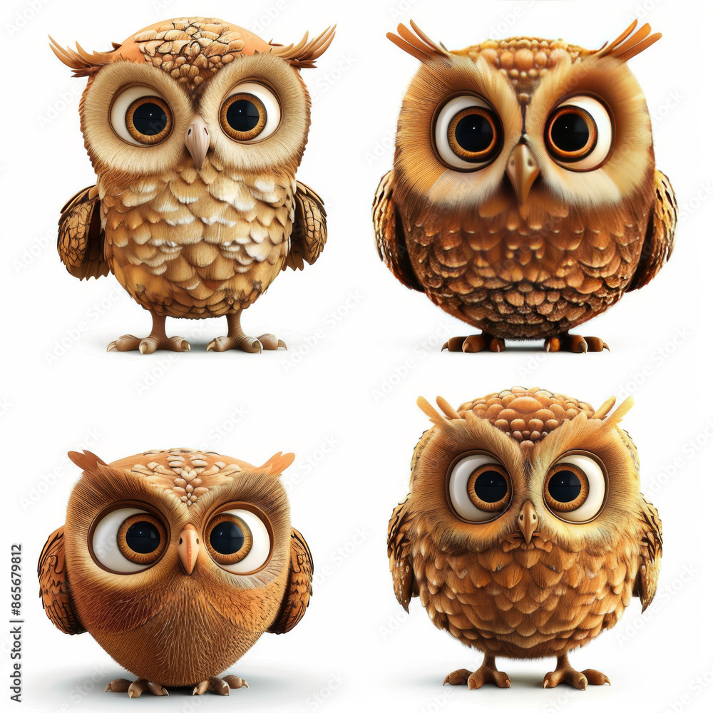 Collection of cute cartoon owls wearing glasses, depicted as smart ...