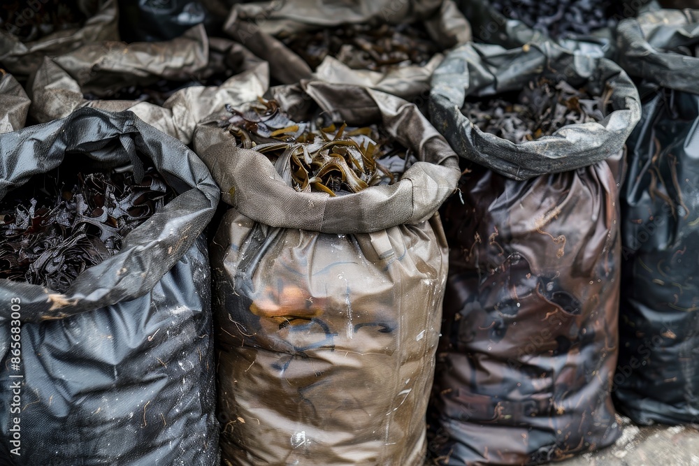 Foto de Dulse seaweed bags for sale at Ballycastle market stall during ...