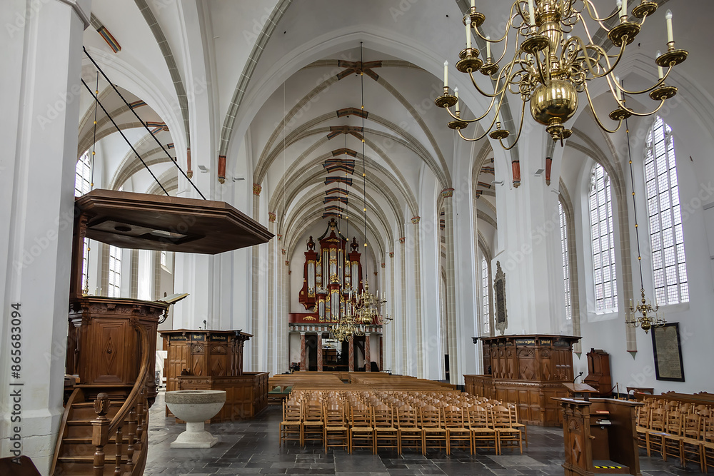 Interior of Utrecht Jacobikerk is a landmark Protestant church, named ...