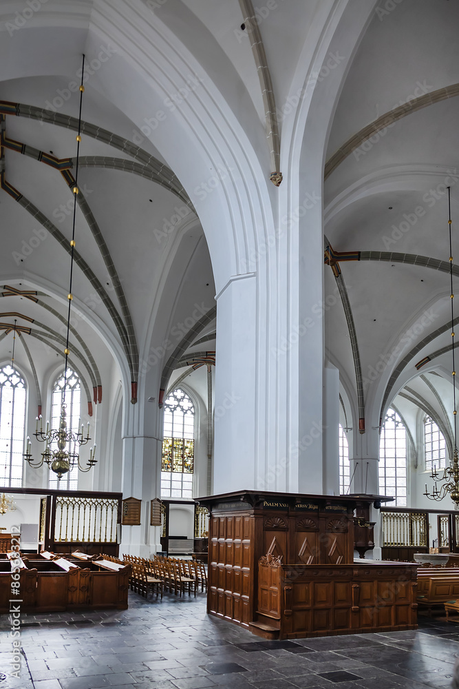 Interior of Utrecht Jacobikerk is a landmark Protestant church, named ...