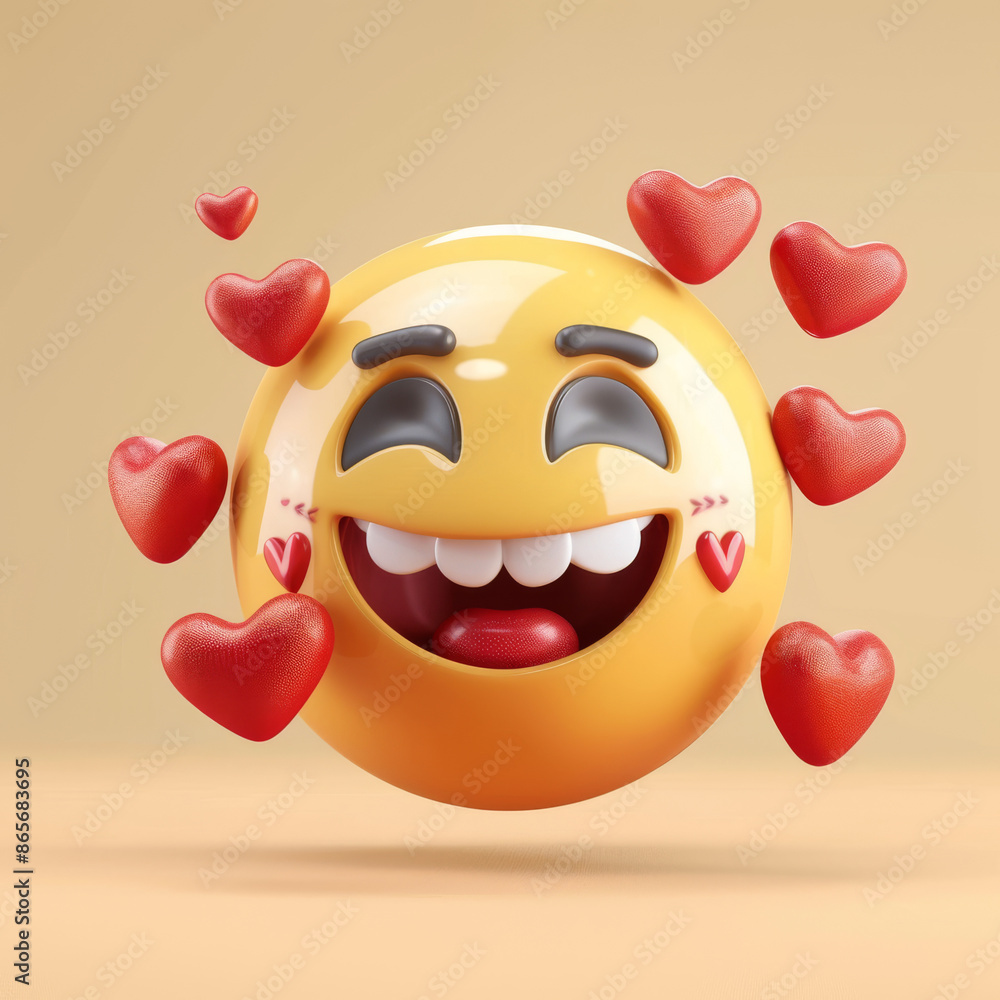 Top-quality emoticon of an in-love emoji, featuring a smiling yellow ...