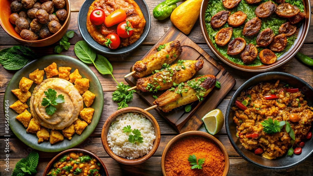 West african food concept. Traditional Wset African dishes assortment ...