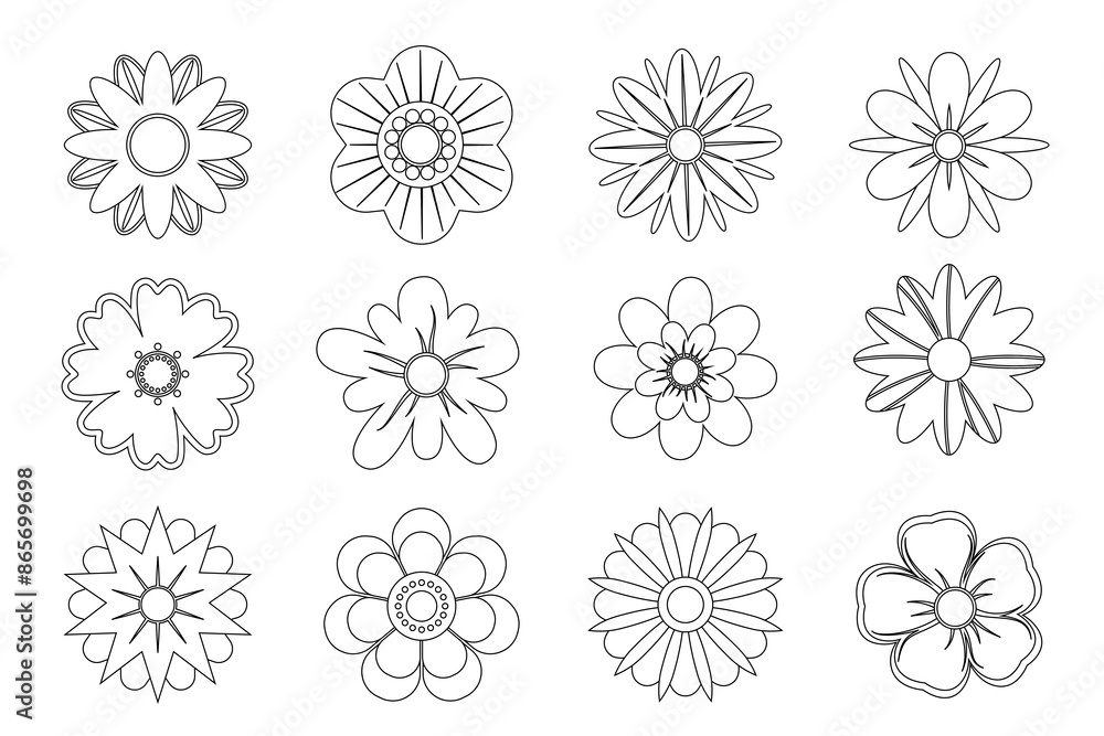 Abstract flowers, geometric shapes, top view. Kids kindergarten ...