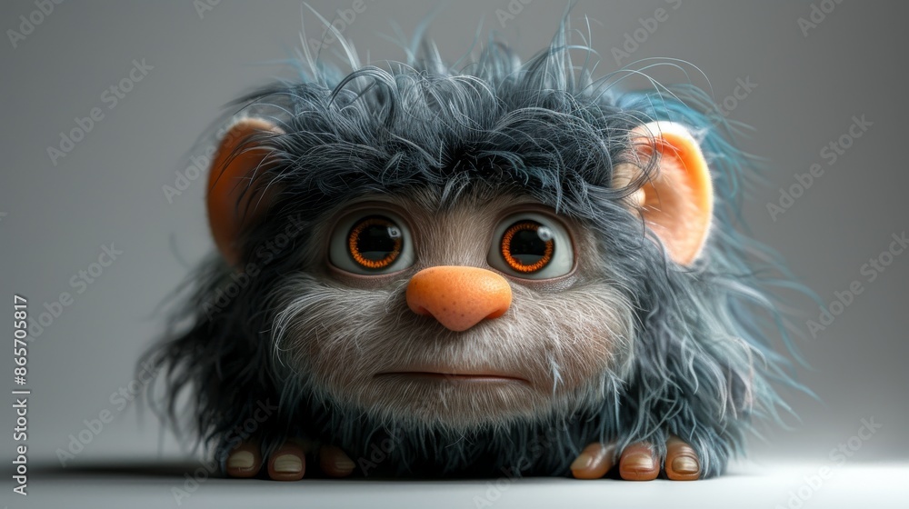 Animated 3D illustration of a cute and funny cartoon troll watching ...