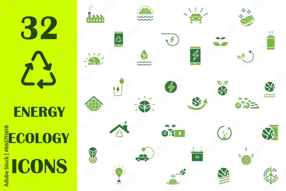 Green energy ecology icons set. Renewable energy, ecology and green ...