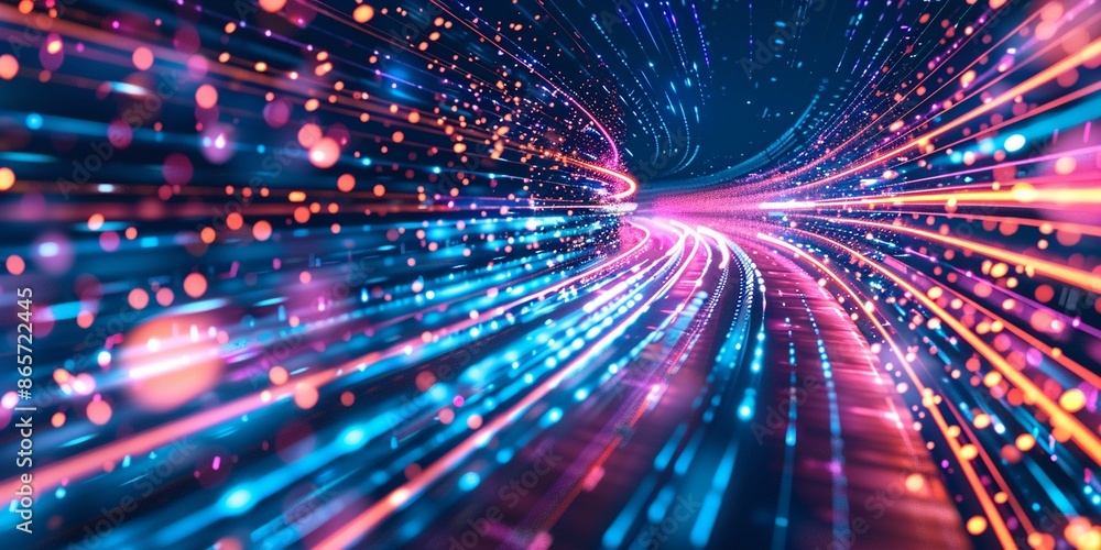 Abstract high speed tech banner, highway path through digital binary ...