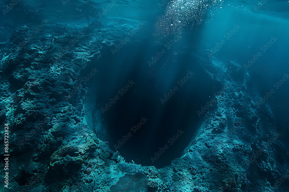 Hidden beneath turquoise water of Caribbean Sea Great Blue Hole off ...
