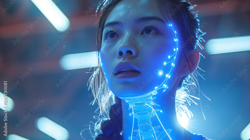 Badminton player doing dynamic shoulder stretches with glowing xray ...