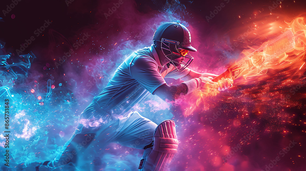Cricket player in a detailed depiction using resistance bands with ...