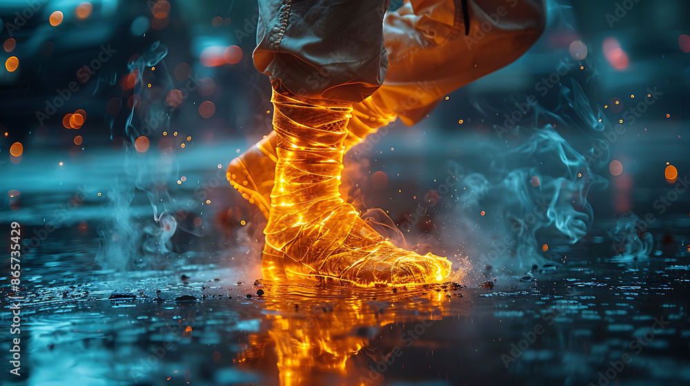 Martial artist practicing proper kicking techniques with a glowing xray ...