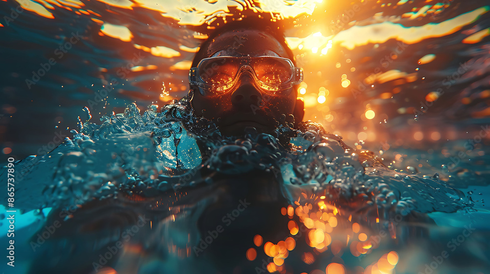 Swimmer in a vibrant conceptual piece dynamic shoulder rotations with ...