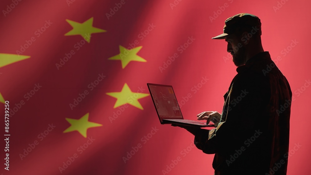 Chinese air defense operator using radar system on laptop to detect ...