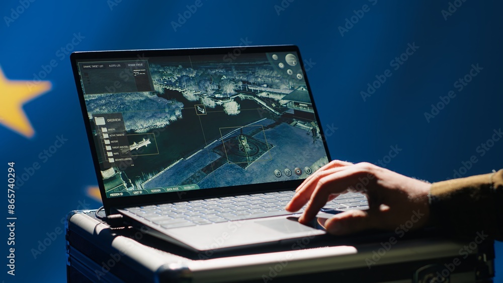 European Union using radar system on laptop to detect incoming ...