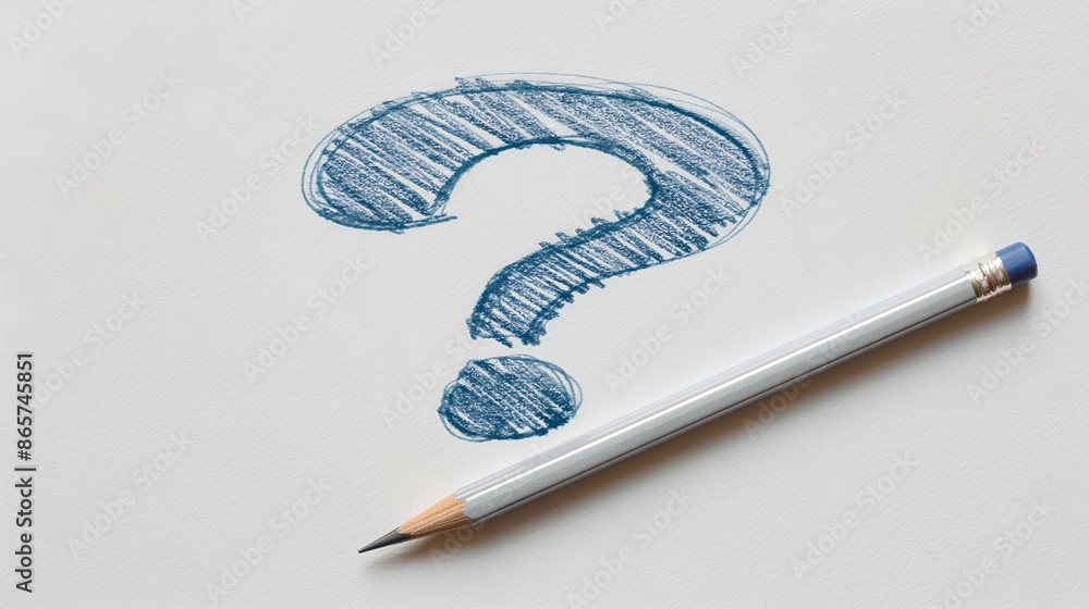 Creative Pencil Drawings Of Blue Question Marks On White Backgrounds ...
