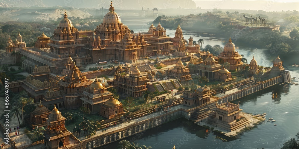 Ancient city of Pataliputra, showcasing its grand palaces and ...