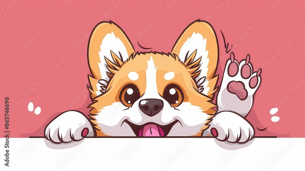 An adorable cartoon depiction of a corgi dog with a happy expression ...