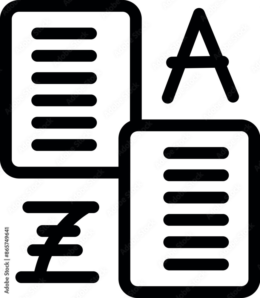Line art icon of a translator app converting text from one language to ...